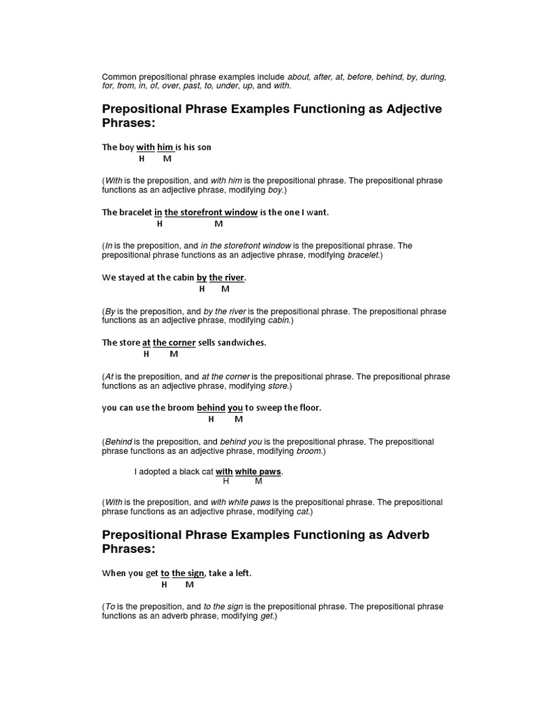 Common Prepositional Phrase Examples Include | PDF | Preposition And ...