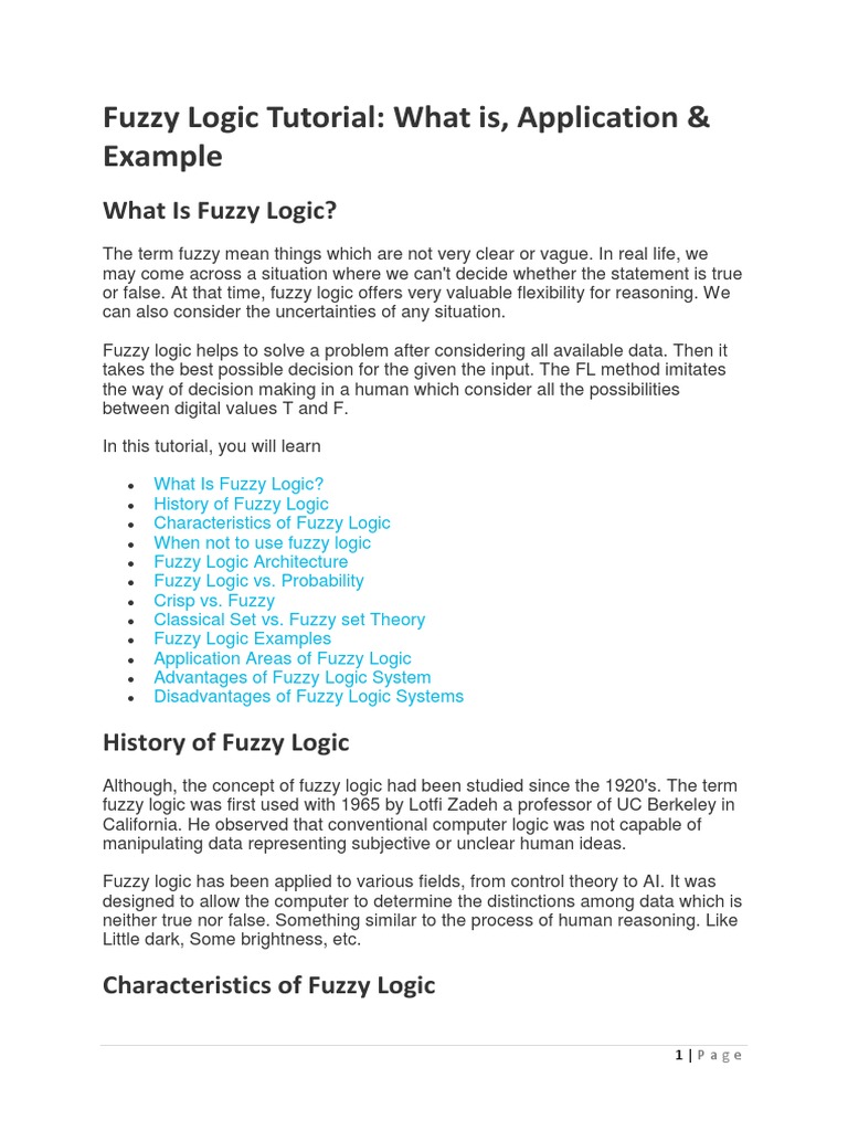 Fuzzy Logic Tutorial: What Is, Application & Example | PDF | Fuzzy ...