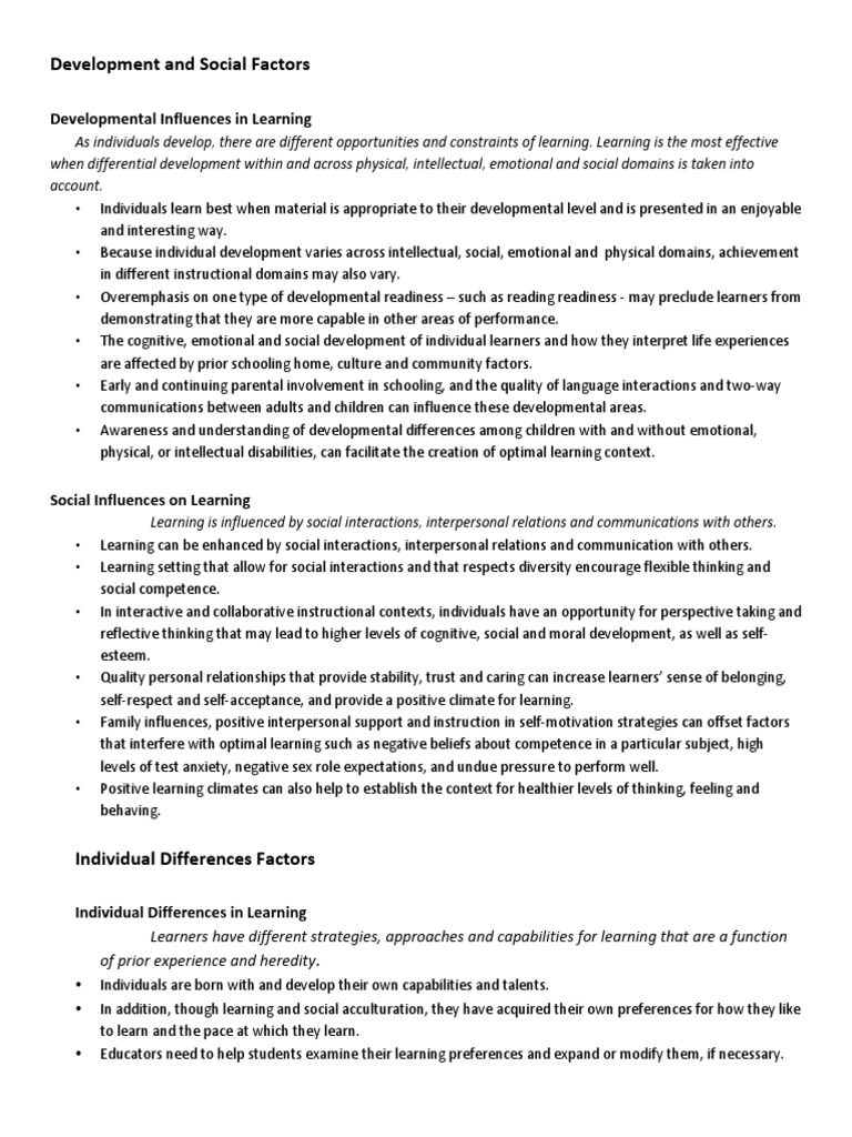 Development and Social Factors: Developmental Influences in Learning ...