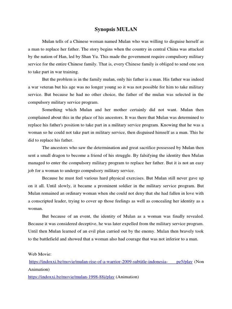 Synopsis MULAN | PDF | Leadership