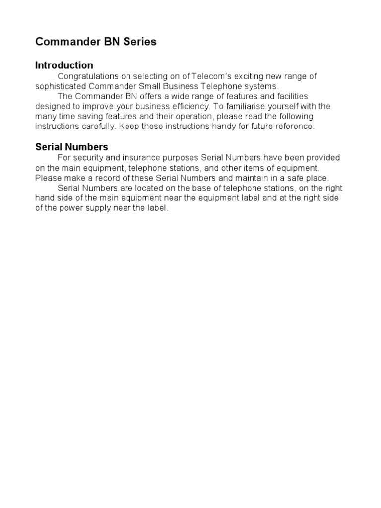 Commander BN Series | PDF | Telephone Call | Telephone