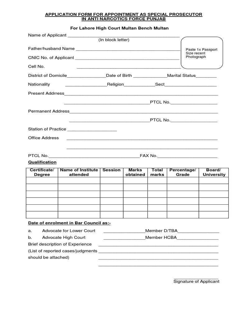 Special Prosecutor Application Form | PDF | Advocate | Courts