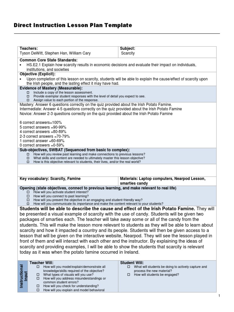 Scarcity Lesson Plan | PDF | Lesson Plan | Education Theory