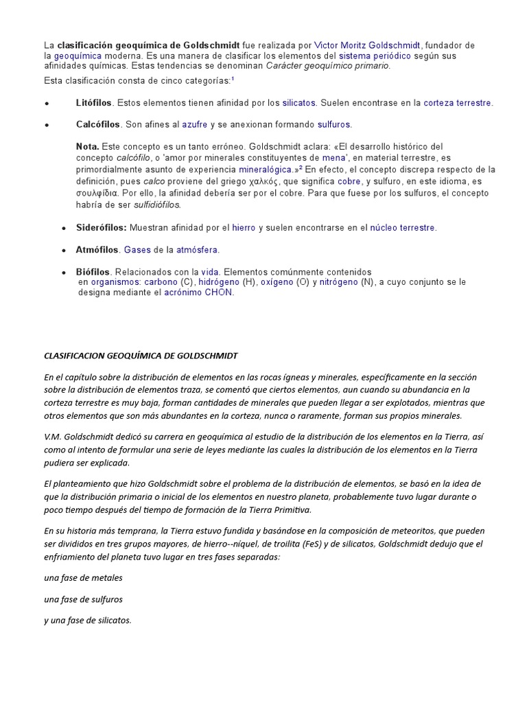 clasificación geoquímica de Goldschmidt | PDF | Minerales | Tierra