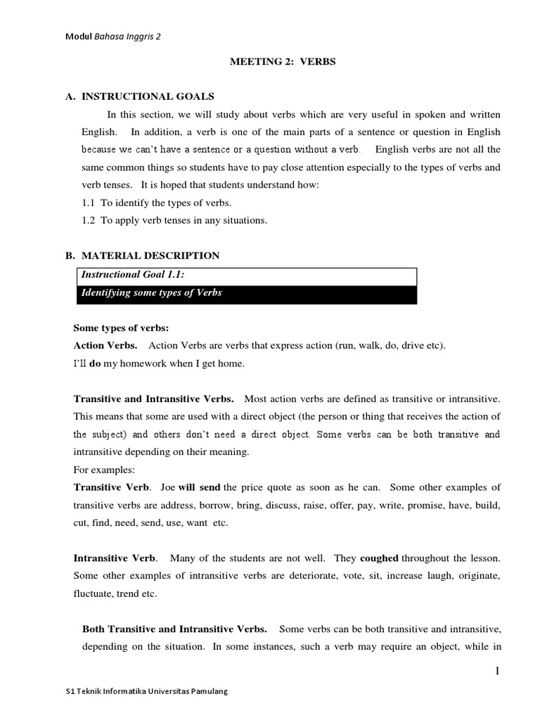 Pertemuan 2 Verbs Pdf Pdf Perfect Grammar Verb