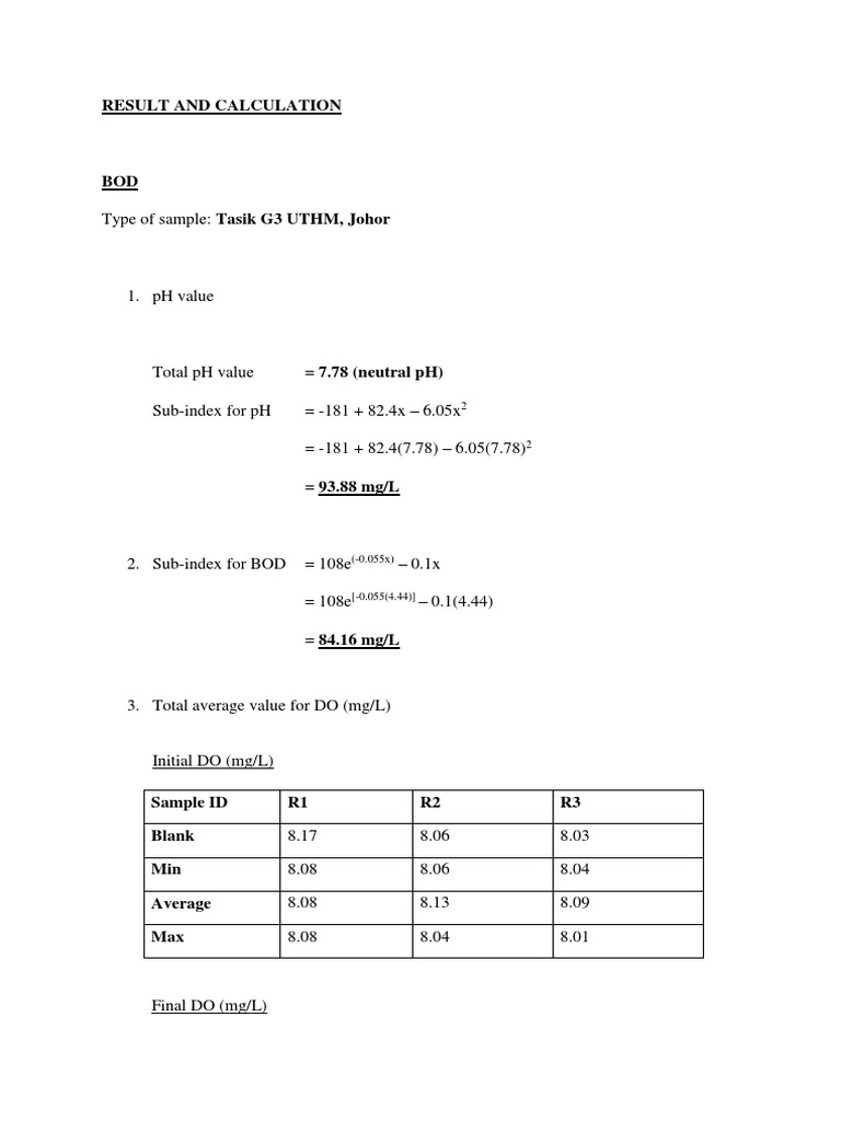 Result and Calculation (Lab Environmental) | PDF | Environmental ...