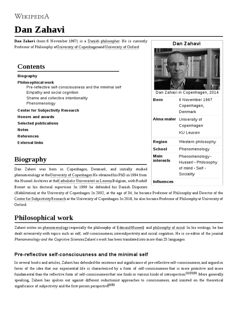 Dan Zahavi | PDF | Contemporary Philosophy | Philosophical Anthropology