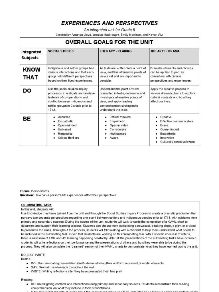 Social Studies Unit Plan Grade 5 | PDF | Reading Comprehension | First ...