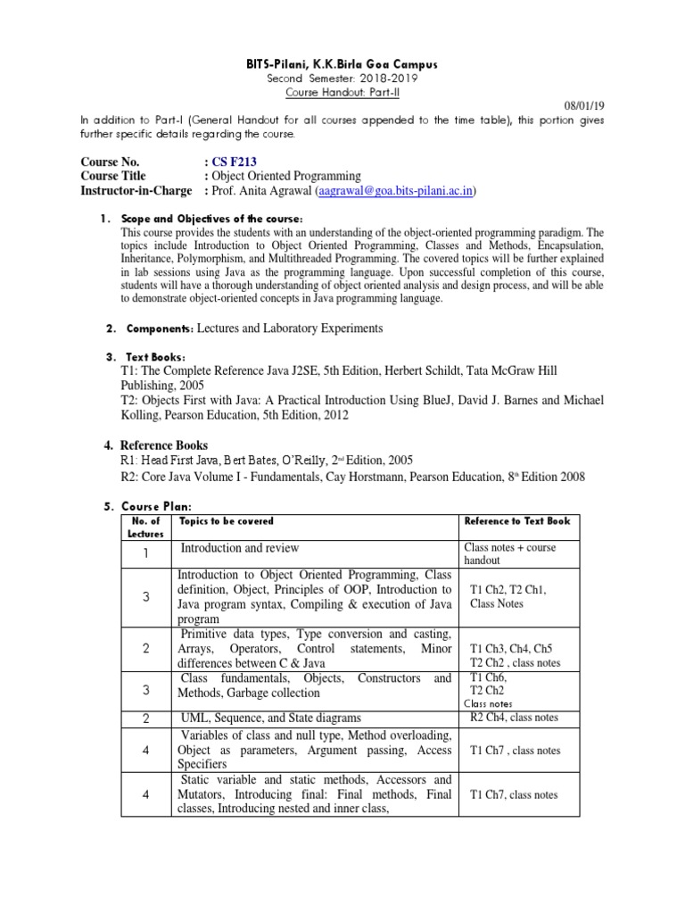 BITS-Pilani, K.K.Birla Goa Campus | Download Free PDF | Class (Computer Programming) | Method ...