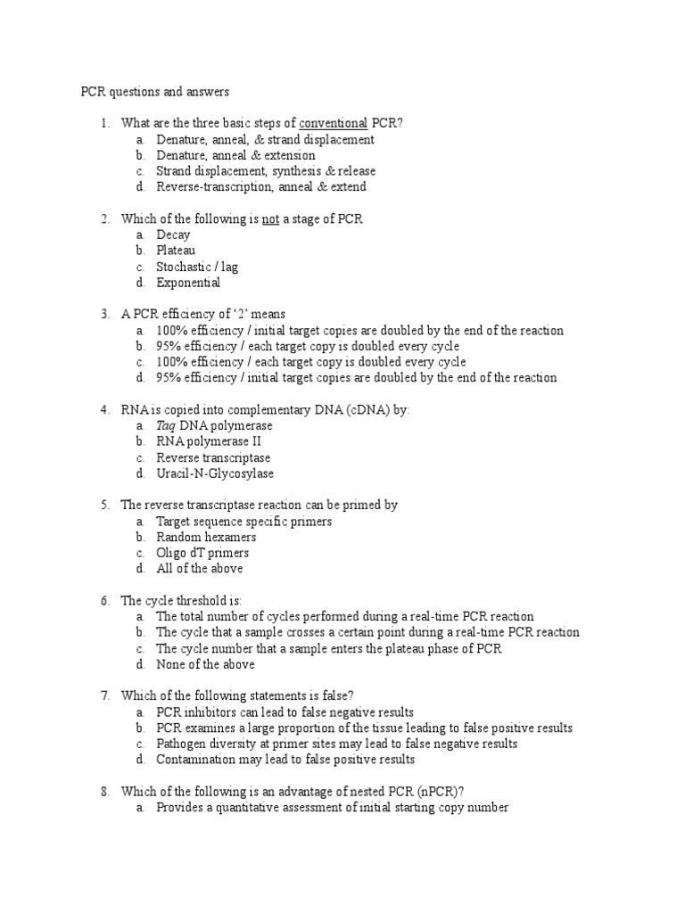 PCR Exam Questions and Answers Guide | PDF | Polymerase Chain Reaction ...