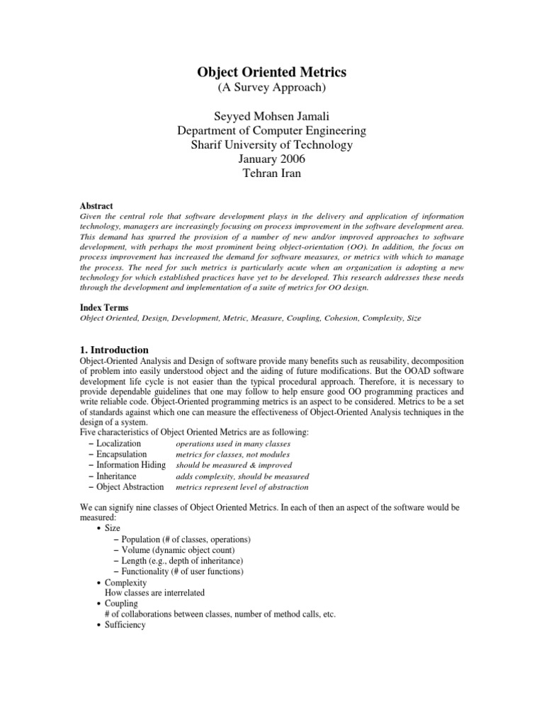 Object Oriented Metrics Pdf Class Computer Programming Object 2913