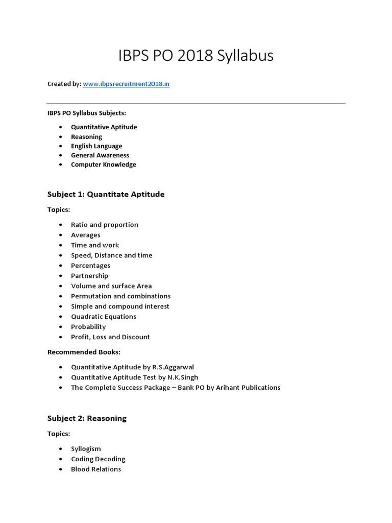 IBPS PO 2018 Exam Syllabus Overview | PDF | English Language | Computing