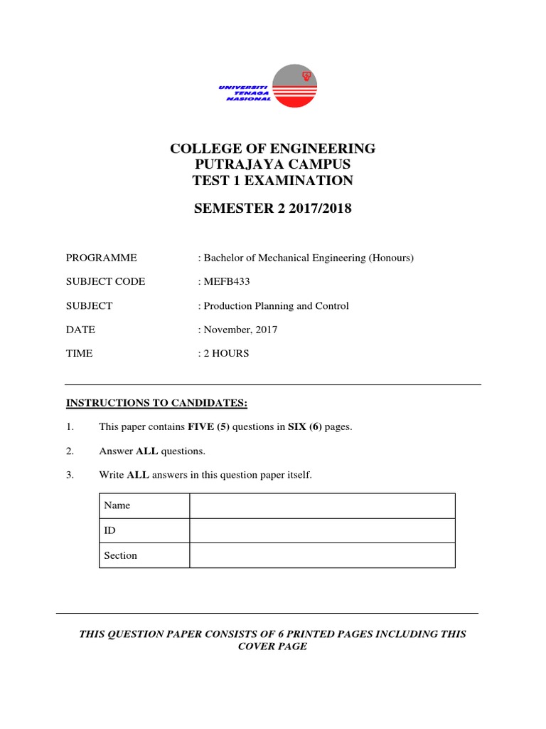 College of Engineering Putrajaya Campus Test 1 Examination SEMESTER 2 ...