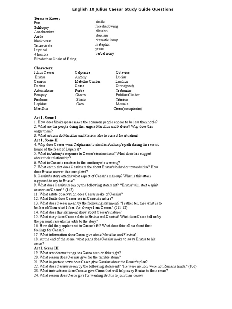 Julius Caesar Study Guide | PDF | Julius Caesar | Mark Antony