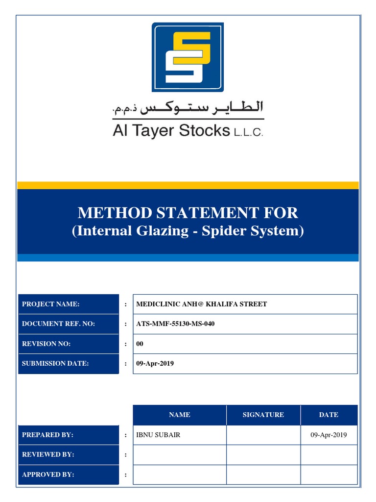 001B Method Statement Form - Internal Glazing | PDF | Screw | Personal Protective Equipment