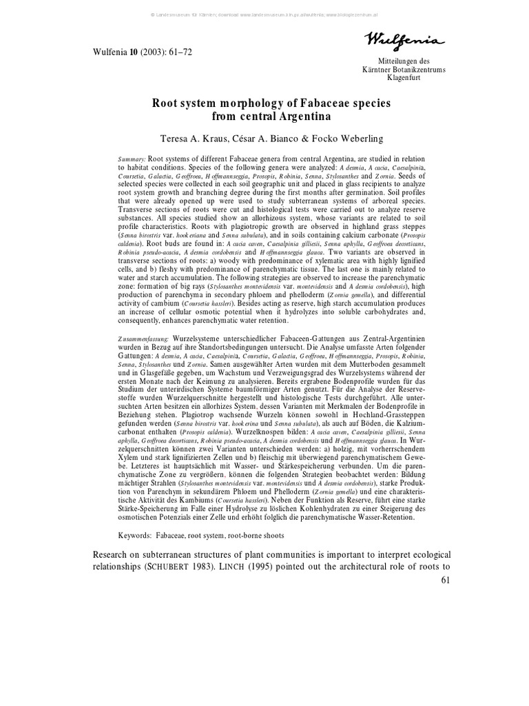 Root System Morphology of Fabaceae Species From Central Argentina | PDF ...
