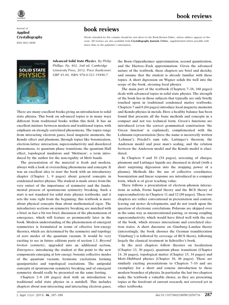 Advanced Solid State Physics by Philip Phillips PP | PDF | Phases Of Matter | Physics