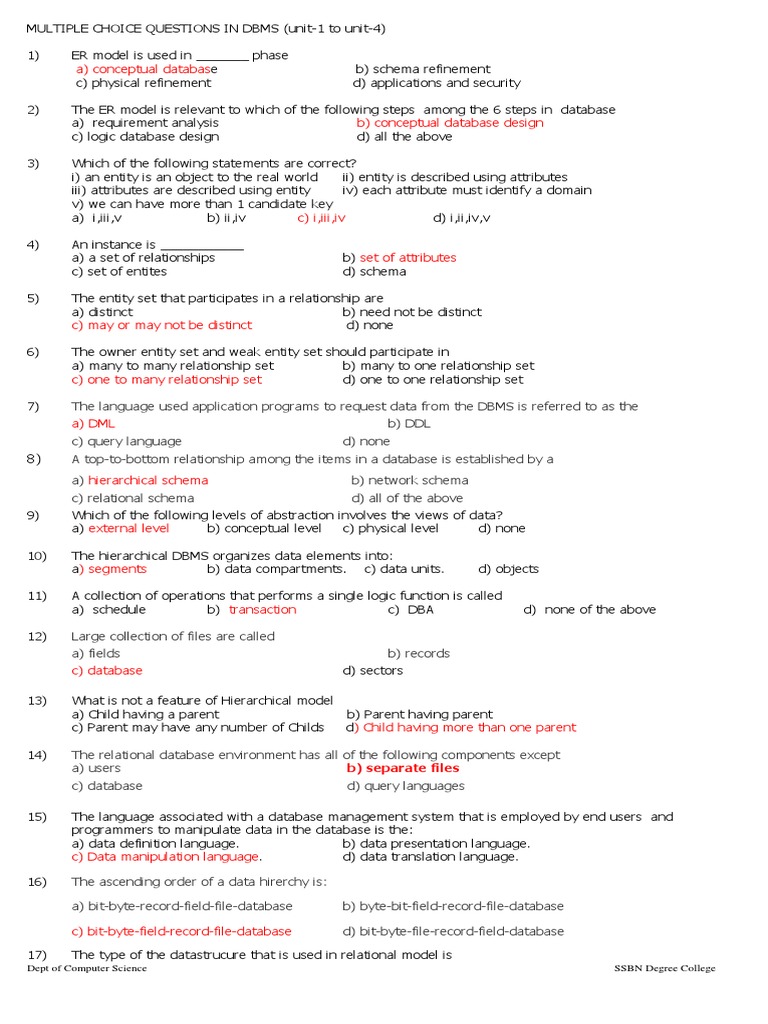 DBMS multiple choice questions | PDF | Relational Database | Relational Model