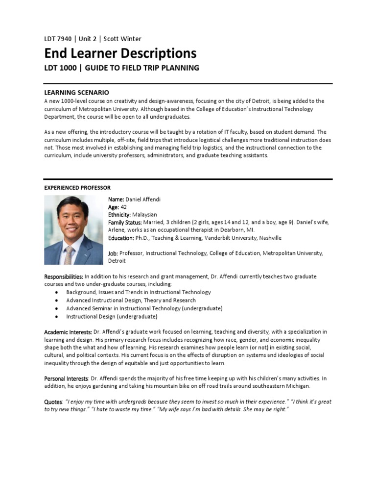 End Learner Descriptions Swinter | PDF | Educational Technology ...