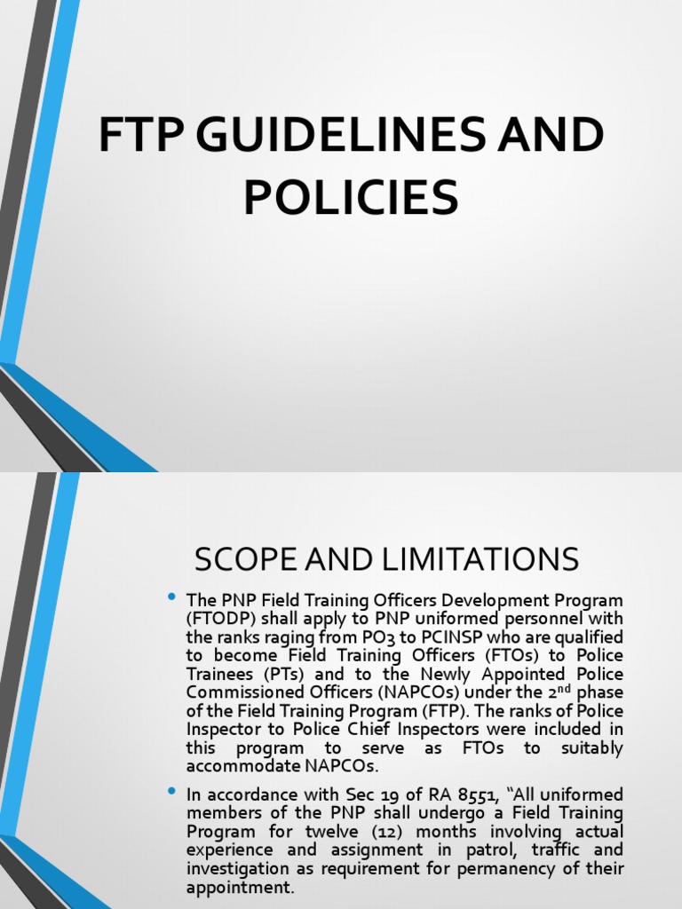 Guidelines and Policies for the Philippine National Police Field ...