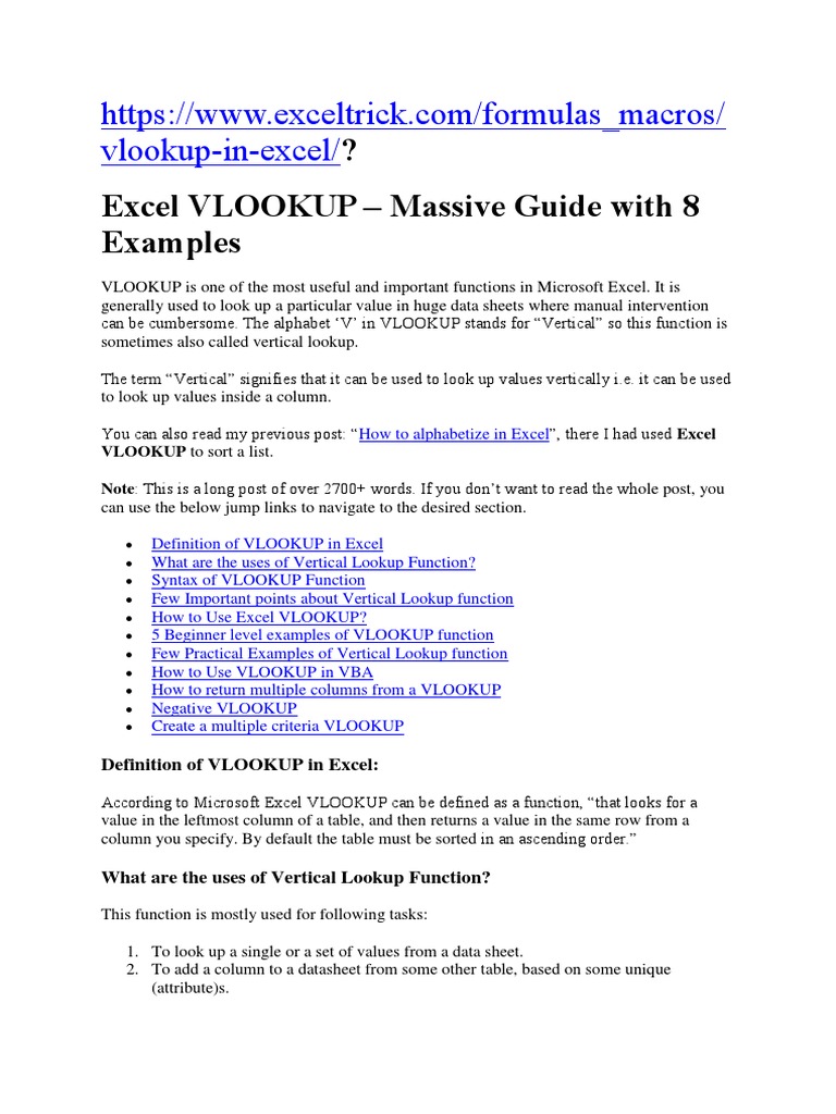 ? Excel VLOOKUP - Massive Guide With 8 Examples | PDF | Microsoft Excel | Function (Mathematics)