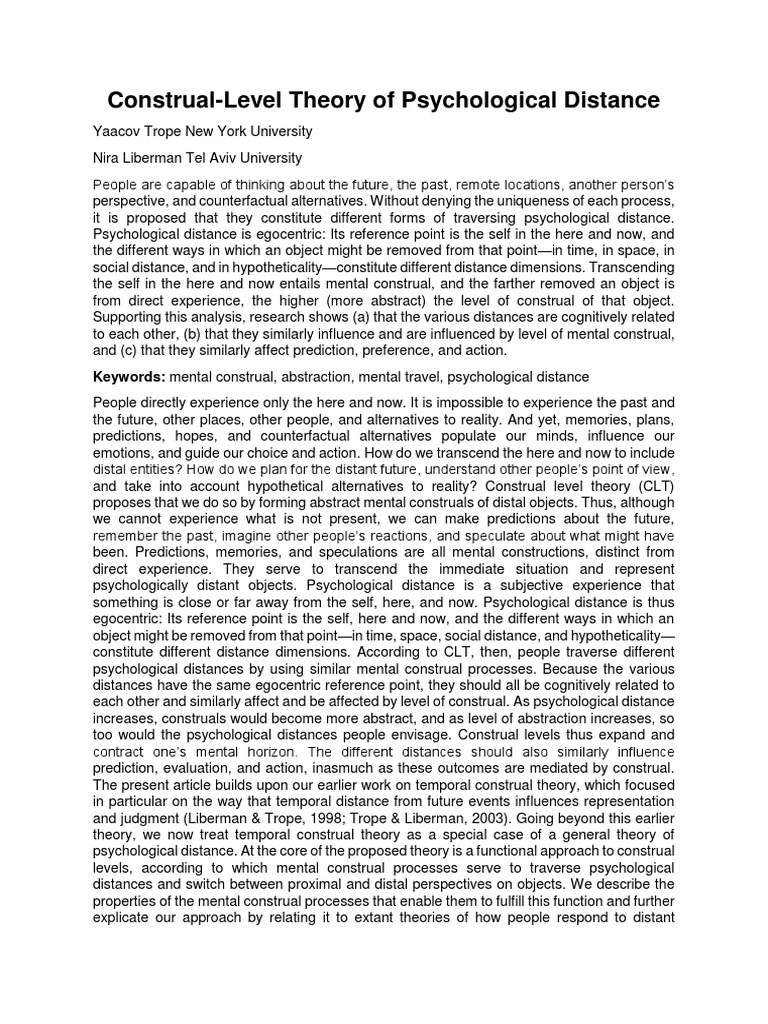 Construal-Level Theory of Psychological Distance | PDF | Perception | Priming (Psychology)