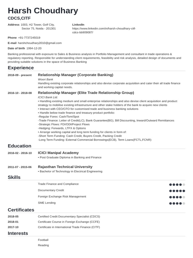 Resume Harsh Choudhary | PDF | Credit | Finance & Money Management