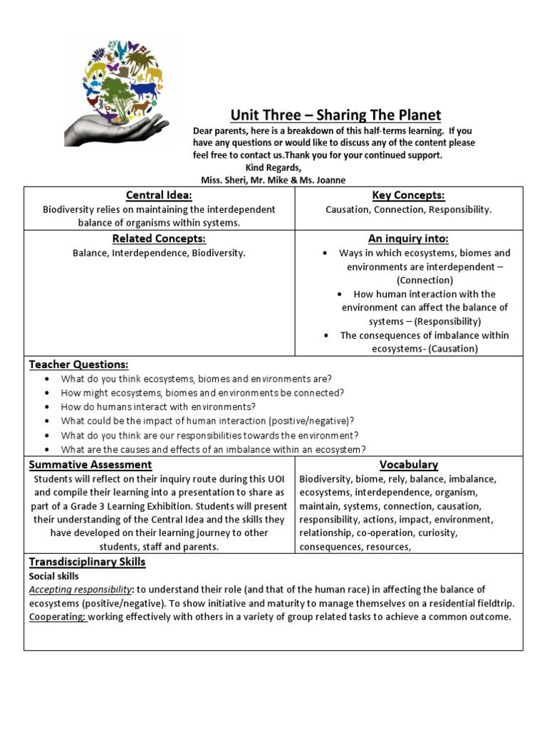 Unit Three - Sharing The Planet: Central Idea: Key Concepts | PDF ...
