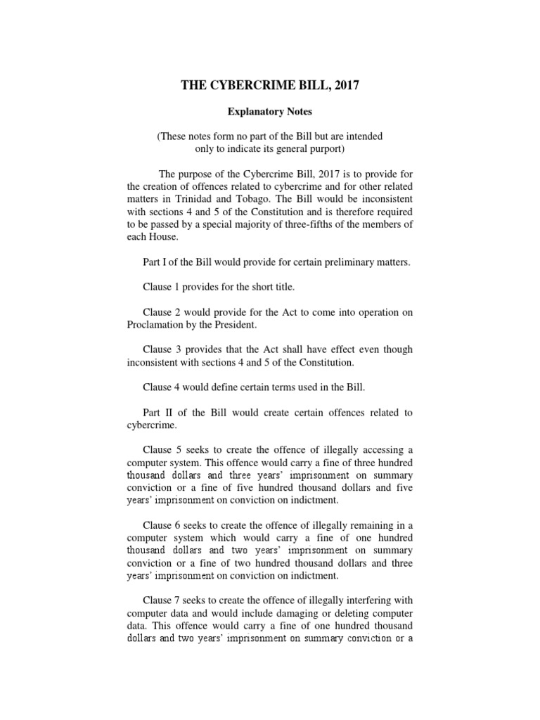The Cybercrime Bill, 2017: Explanatory Notes | PDF | Search And Seizure ...