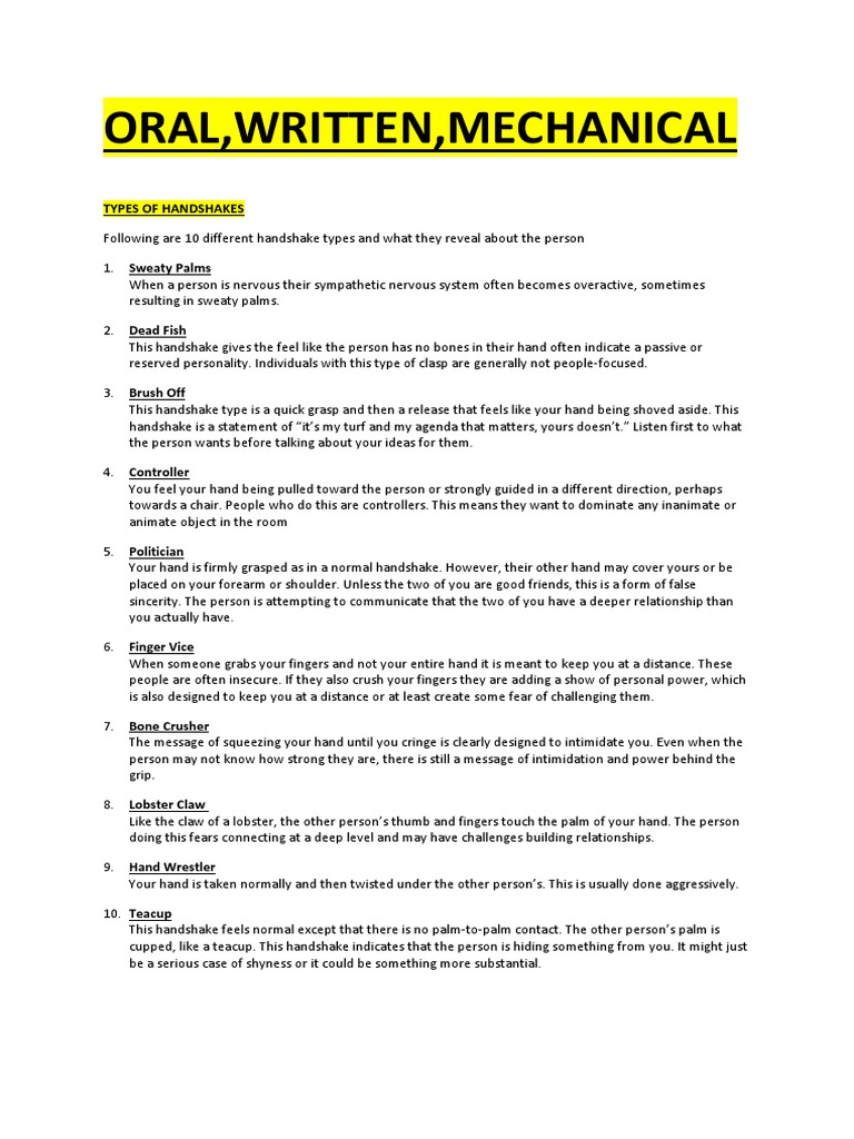 Types of Handshakes-Vvip | PDF | Intimate Relationships | Hand