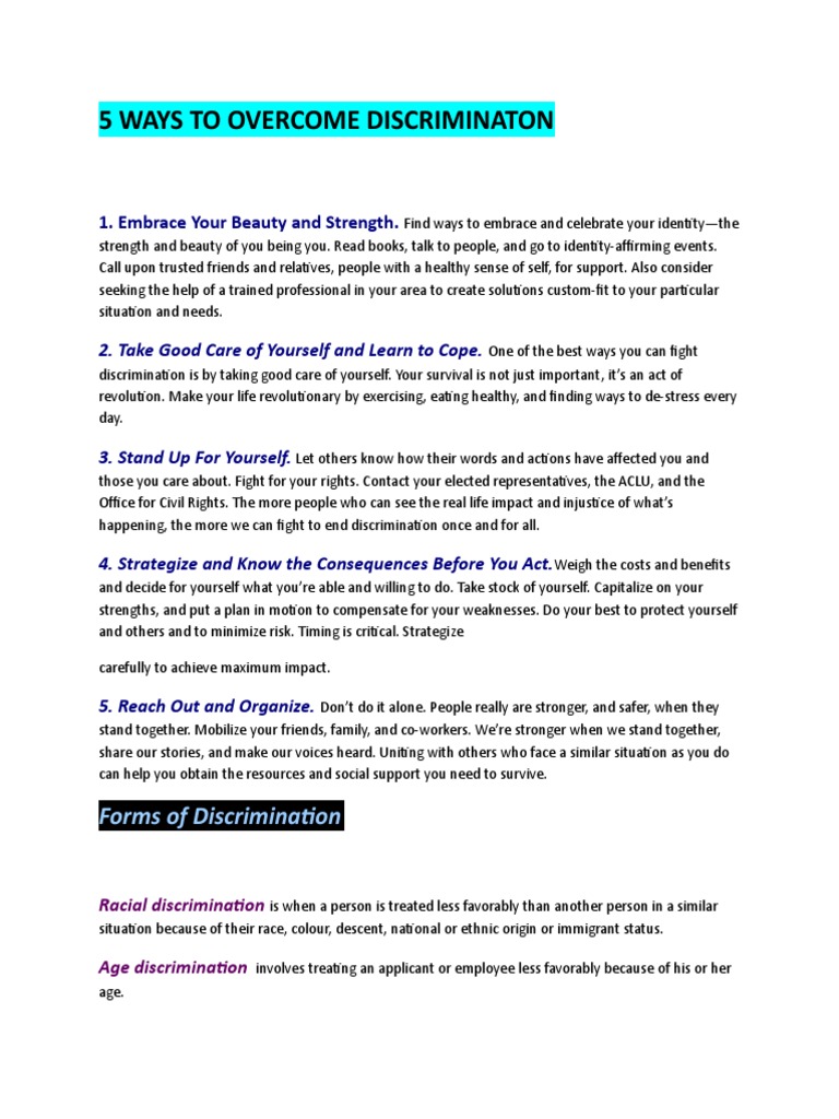 5 Ways To Overcome Discriminaton: 1. Embrace Your Beauty and Strength ...