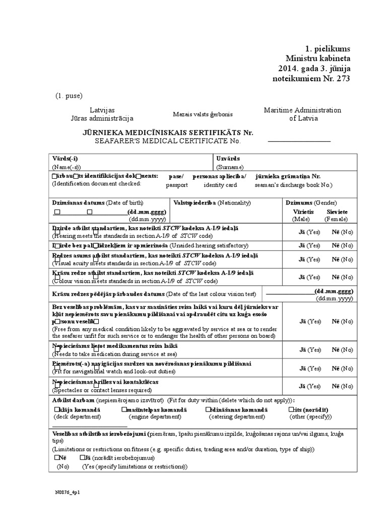Seafarer's Medical Certificate | PDF