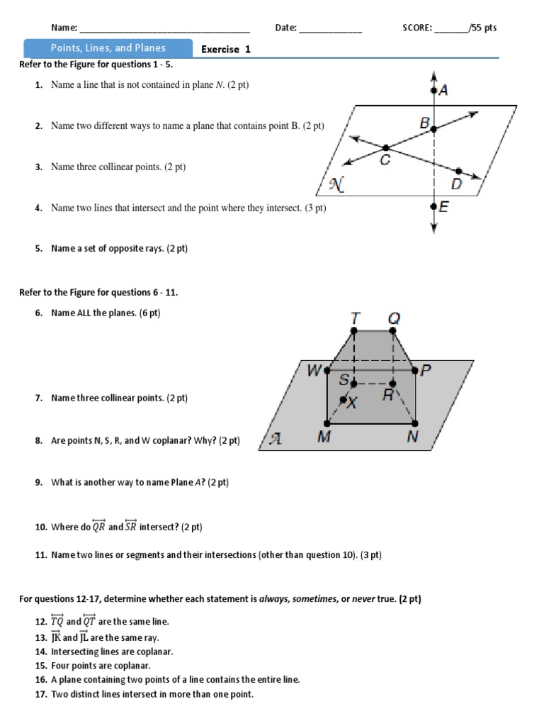 Points Lines Planes Worksheets Patterns On A Coordinate Plane Math