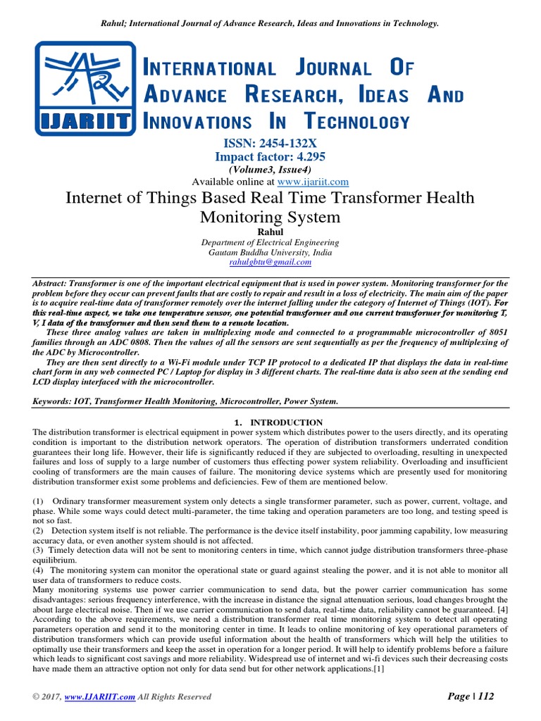 Internet Of Things Based Real Time Transformer Health Monitoring System