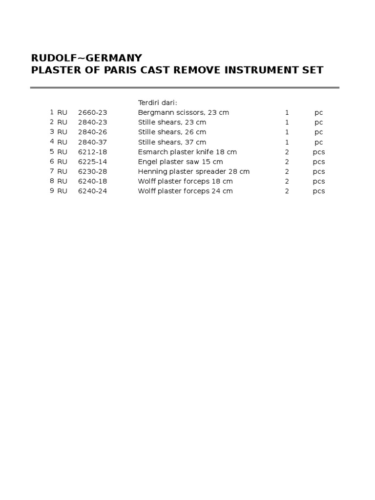 Rudolf Germany Plaster of Paris Cast Remove Instrument Set | PDF