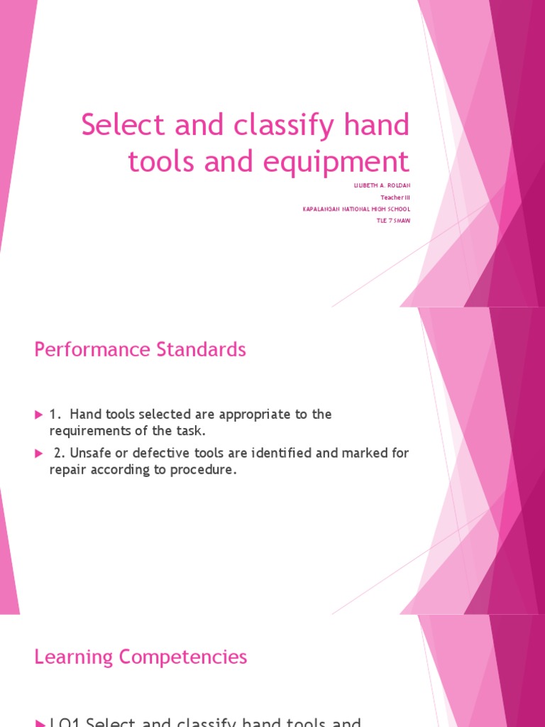 Classification of Hand Tools and Uses | PDF | Blade | Tools