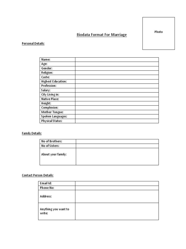 Indian Marriage Biodata Format With Photo | PDF