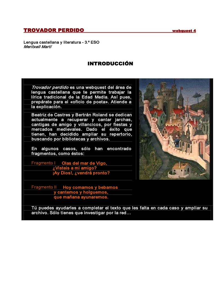 Webquest Trovadores | PDF | Idiomas | Poesía