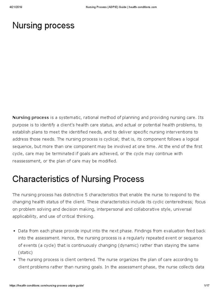 Nursing Process (ADPIE) Guide | PDF | Medical Diagnosis | Health Care