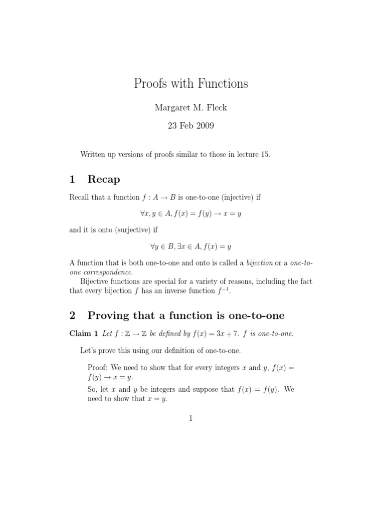 Proofs With Functions: 1 Recap | PDF | Function (Mathematics ...