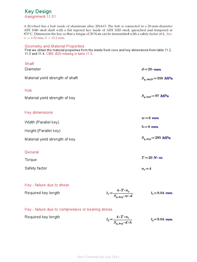 Key Design Calculations for Shaft and Hub Connection | PDF | Strength ...