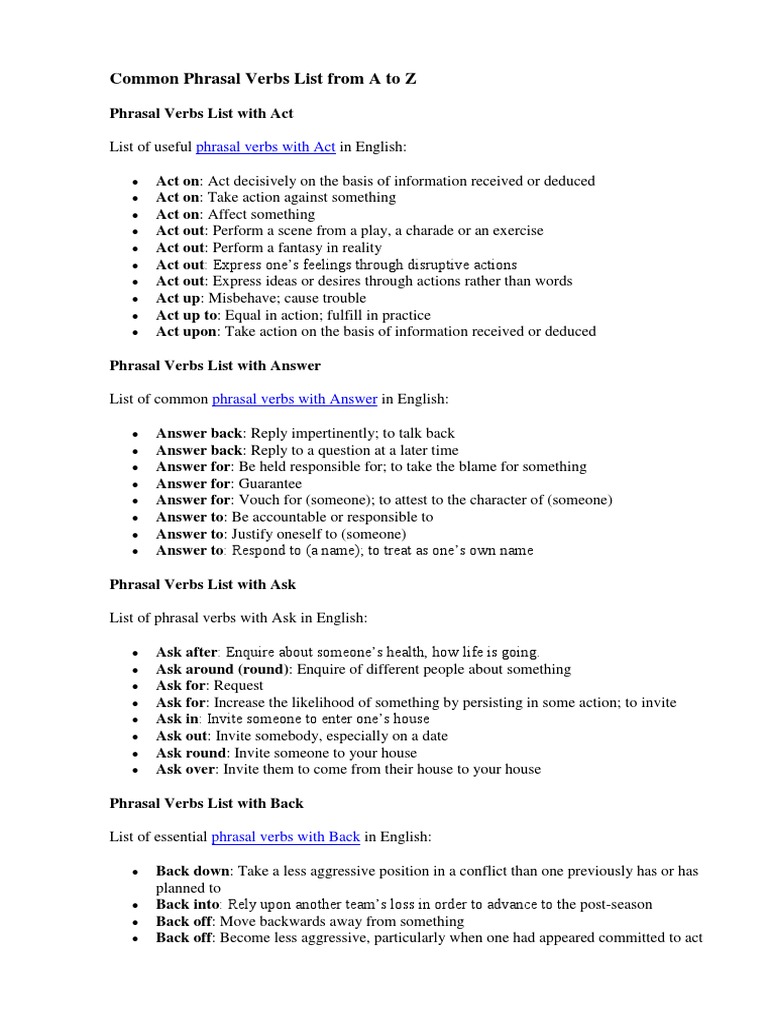 Common Phrasal Verbs List From A To Z | PDF | English Language
