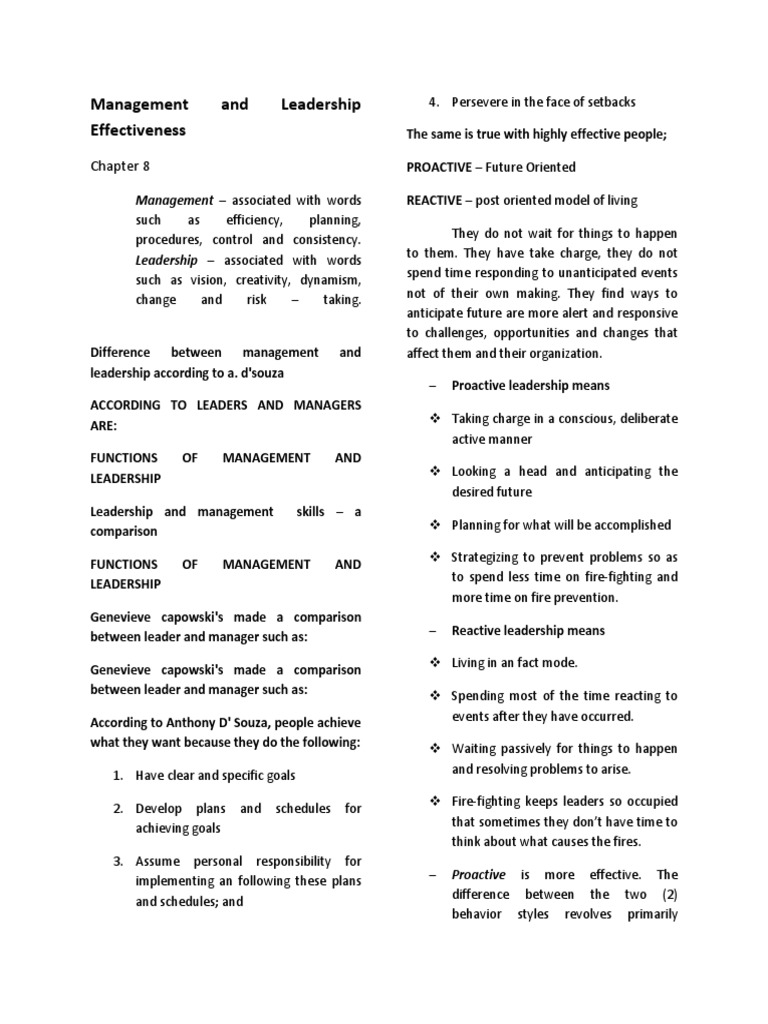Management vs. Leadership Effectiveness | PDF | Goal | Leadership