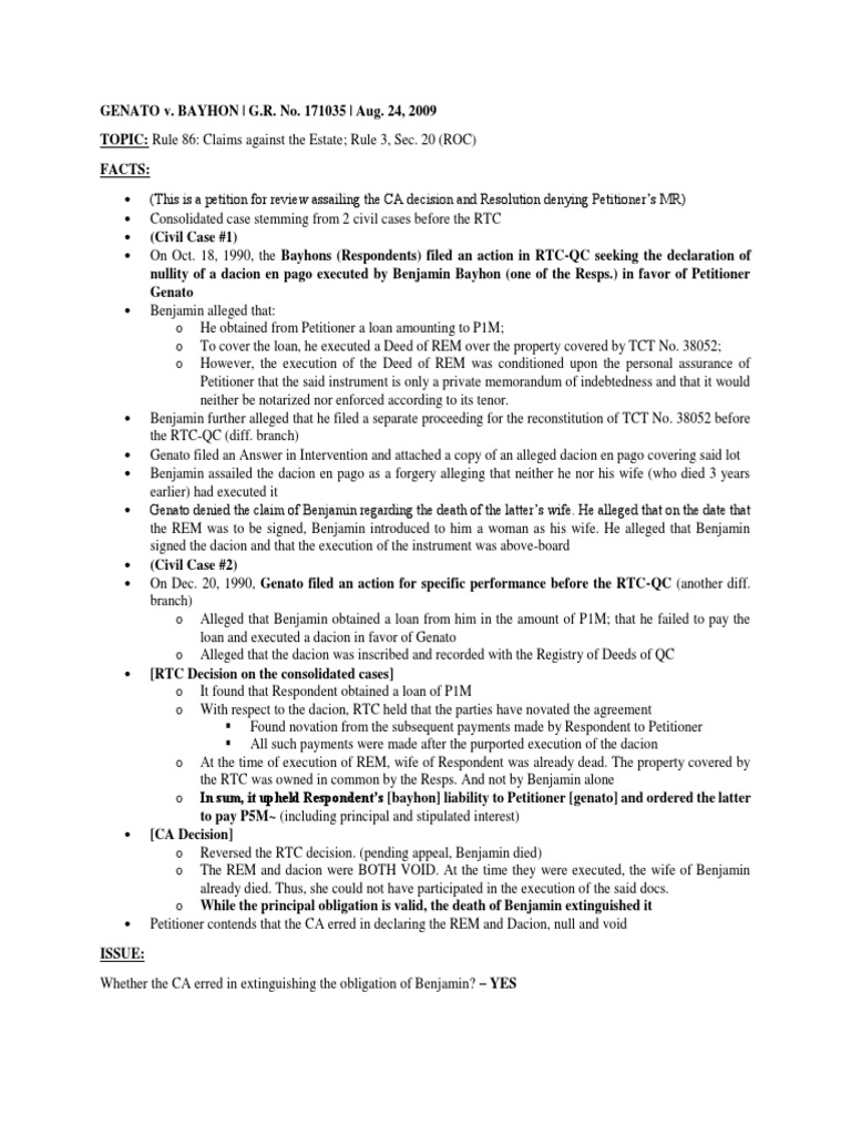 Genato v. Bayhon | PDF | Inheritance | Judgment (Law)