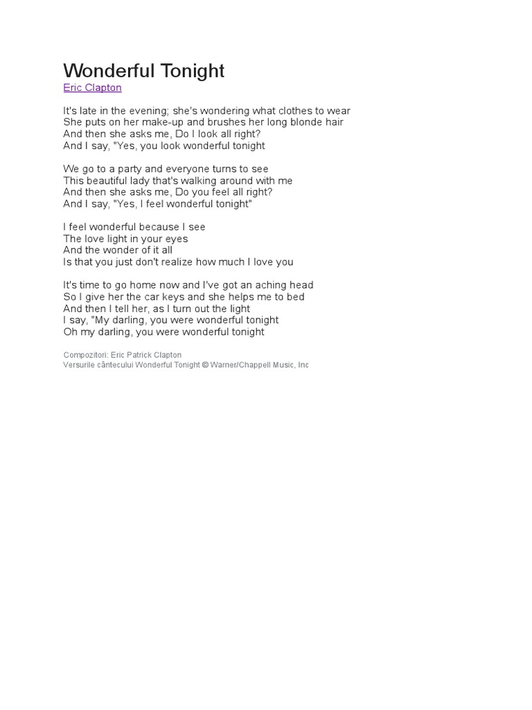 (Lyrics) Eric Clapton - Wonderful Tonight | PDF