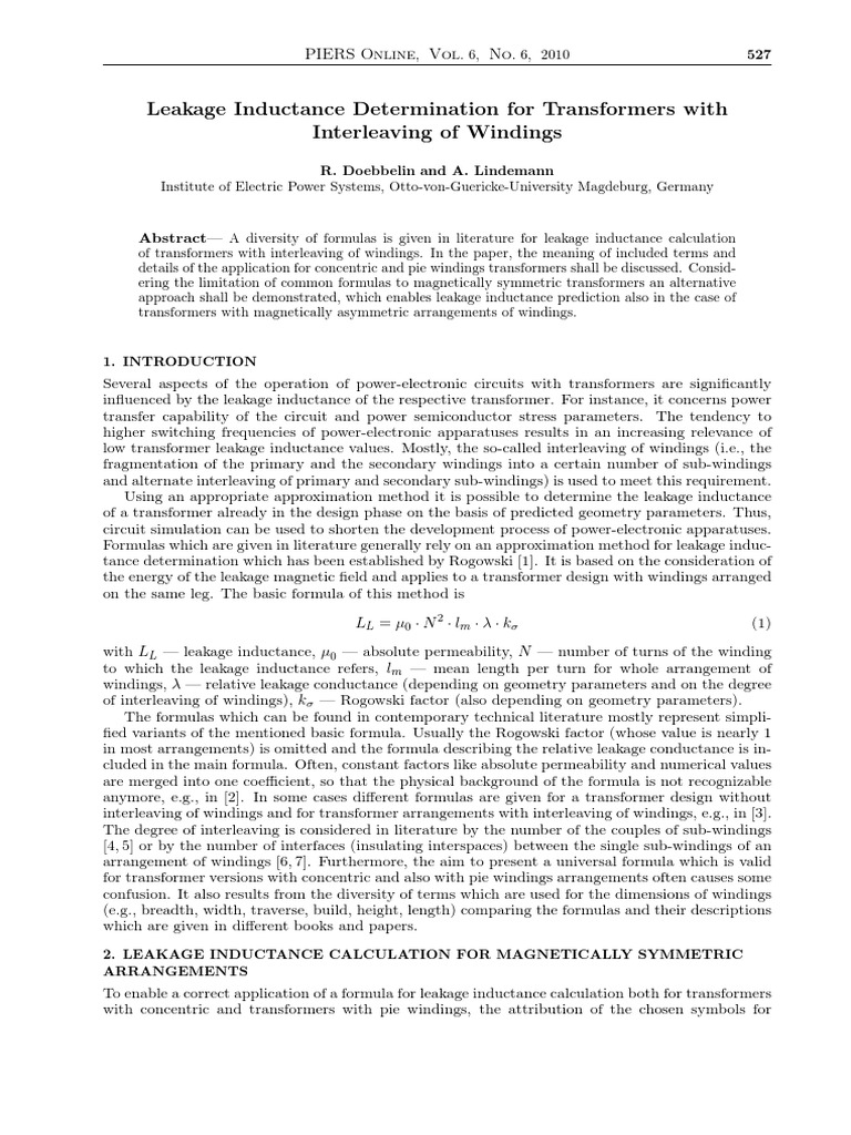 Leakage Inductance Determination For Transformers With Interleaving of Windings | Download Free ...