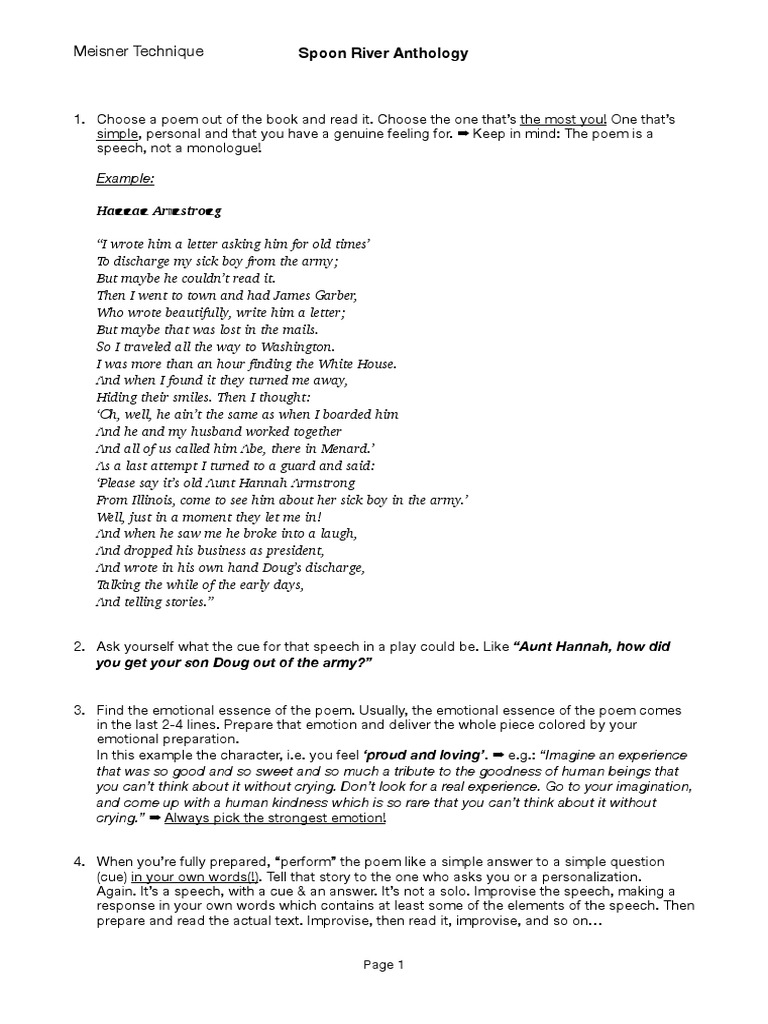 Meisner Technique - Spoon River Anthology | PDF