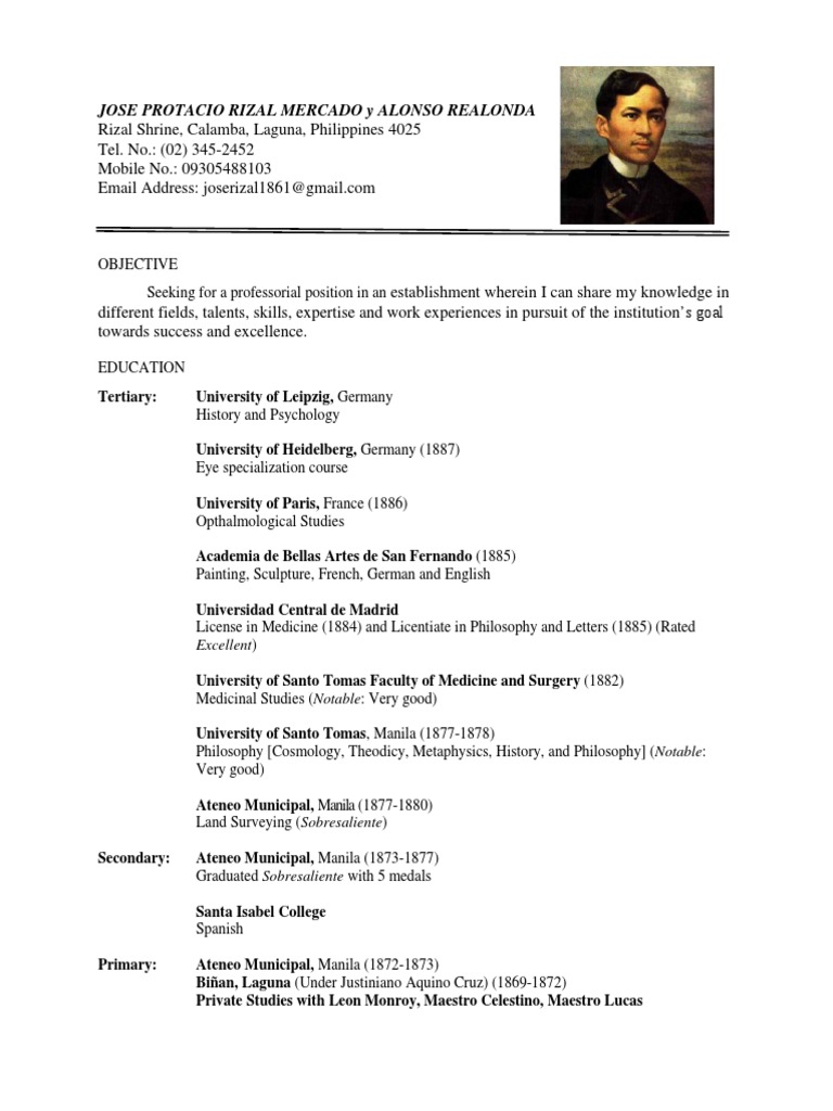 Jose Rizal resume summary | PDF | Manila