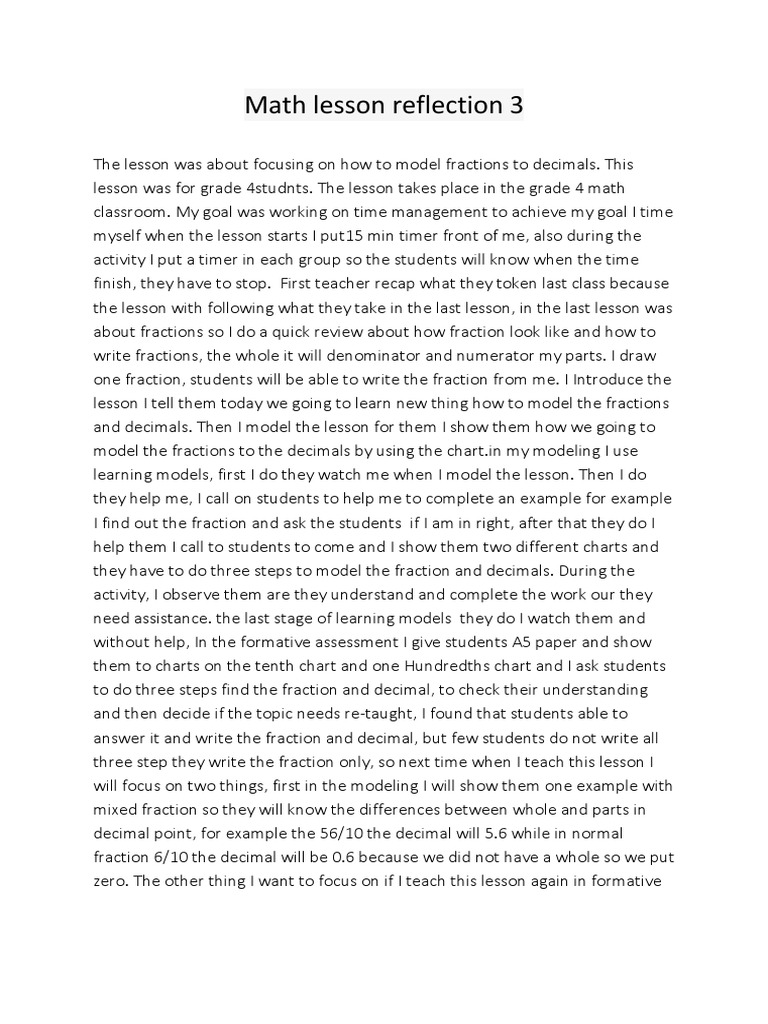 Math Lesson Reflection 3 | PDF | Fraction (Mathematics) | Change