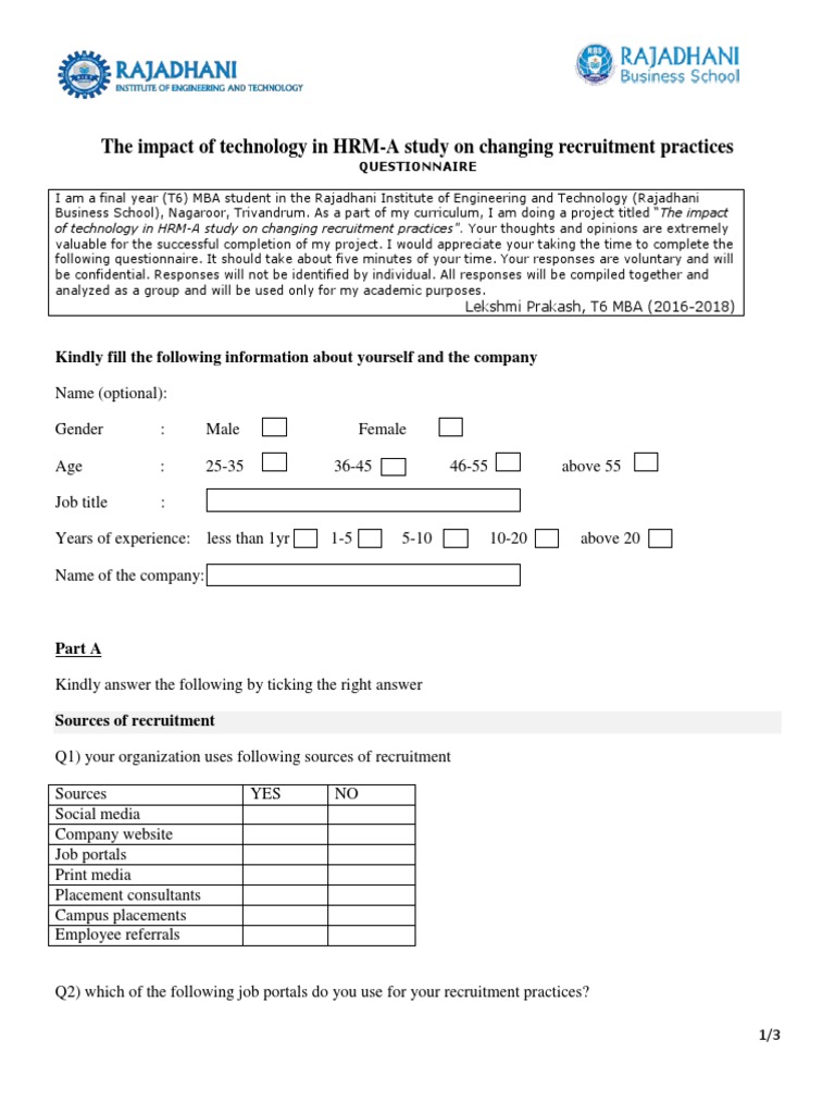Questionnaire | PDF | Recruitment | Social Media